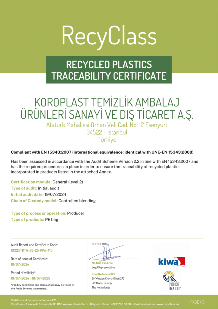 Koroplast, RecyClass Traceability sertifikası aldı - HardwareLab